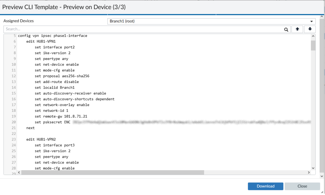 Preview Jinja script on device or device group | FortiManager 7.2.0 | Fortinet Document Library